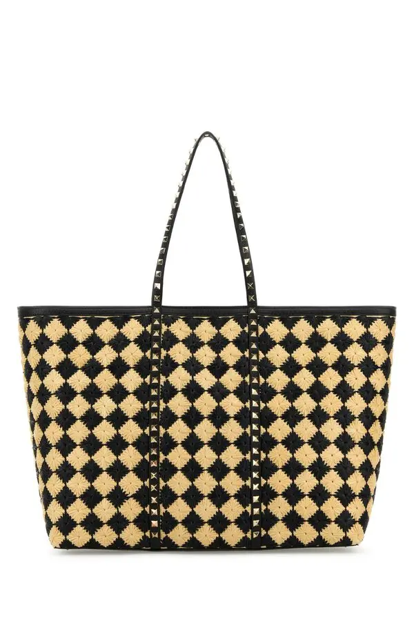 Valentino Garavani Embroidered Raffia Rockstud Shopping Bag - Multicolor