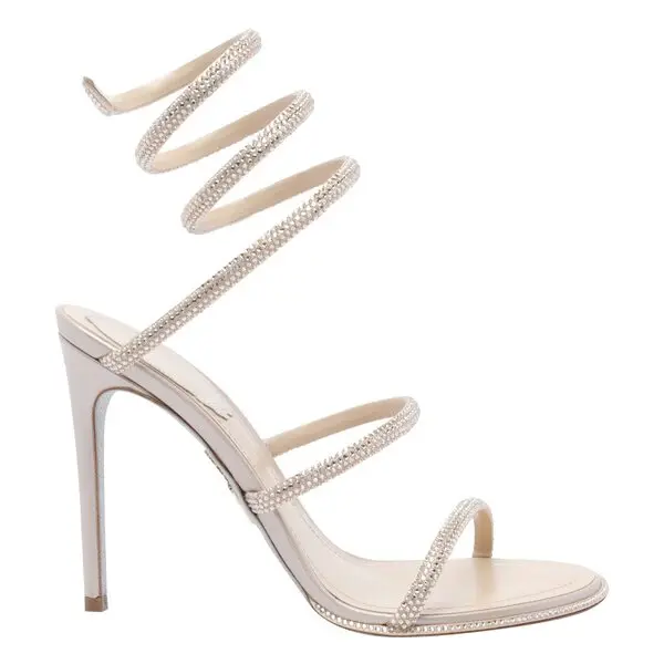 Rene Caovilla Cleo Pump Sandals With Rhinestones - Cream