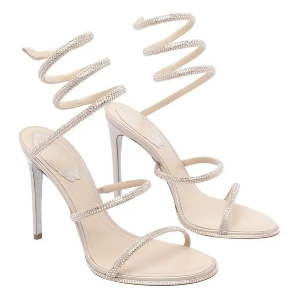 Rene Caovilla Cleo Pump Sandals With Rhinestones - Cream