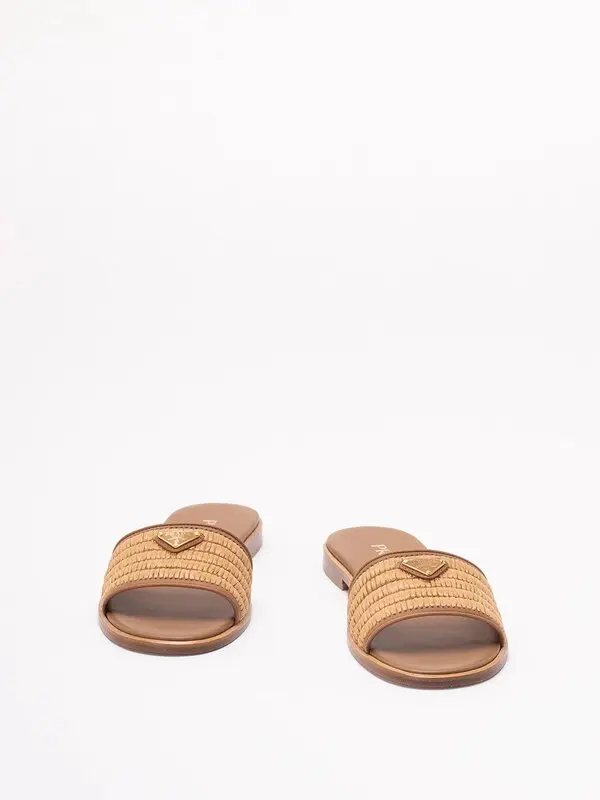 Prada Leather Slides With Crochet Detail - Multicolor