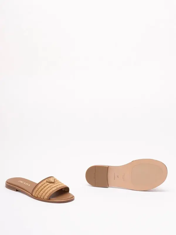 Prada Leather Slides With Crochet Detail - Multicolor