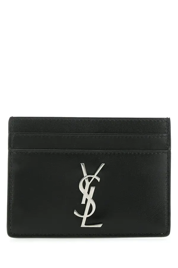 Saint Laurent Logo Leather Card Holder - Black