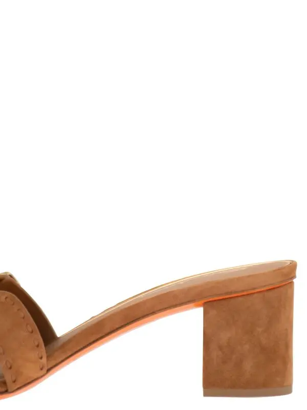 Santoni Suede Double Buckle Block Heel Mule Sandals