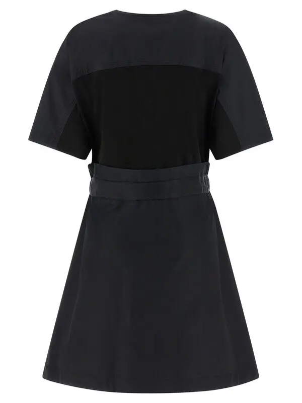 Moncler Belted Dress With Ruffle Skirt - Black