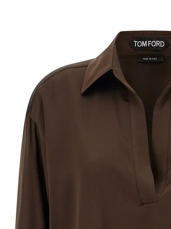 TOM FORD Silk Polo Shirt - Brown