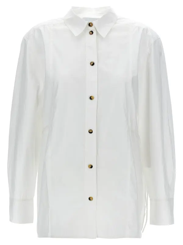 GANNI Cotton Poplin Lace-up Shirt - White