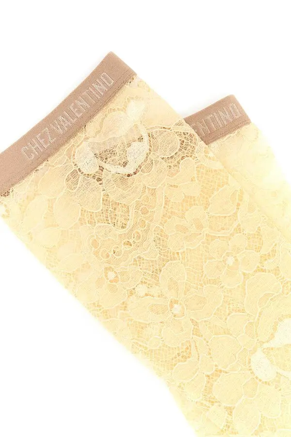 Valentino Garavani Cream Stretch Lace Socks - Yellow