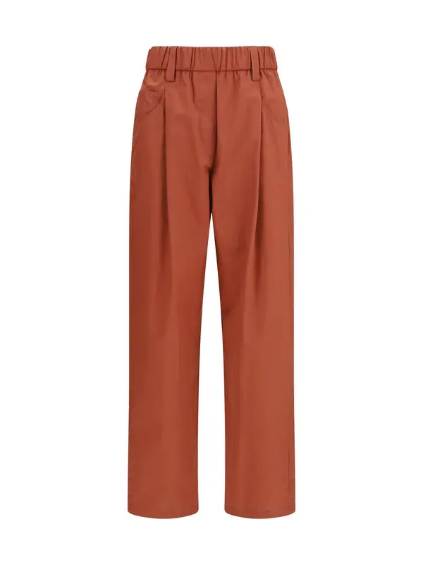Brunello Cucinelli Cotton Elasticated Waist Pants - Orange
