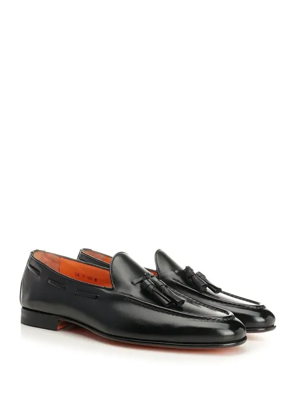 Santoni Brushed Leather Moccasin With Tassels