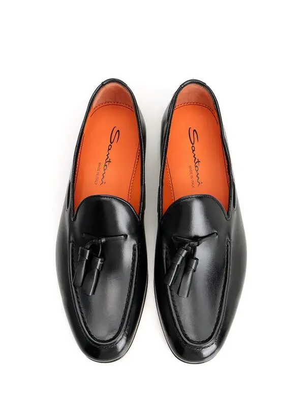 Santoni Brushed Leather Moccasin With Tassels