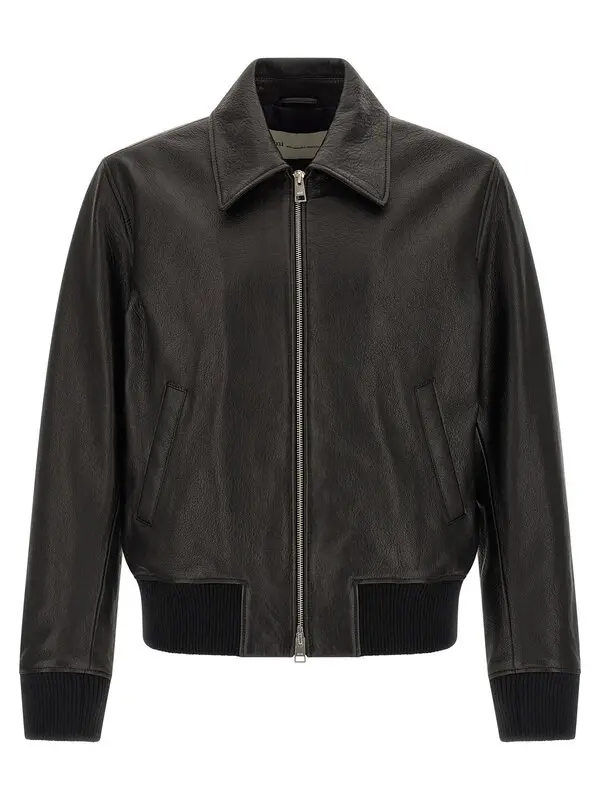 Ami De Coeur Hammered Leather Bomber Jacket - Black