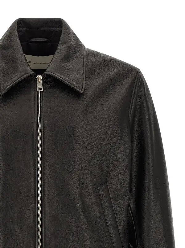 Ami De Coeur Hammered Leather Bomber Jacket - Black