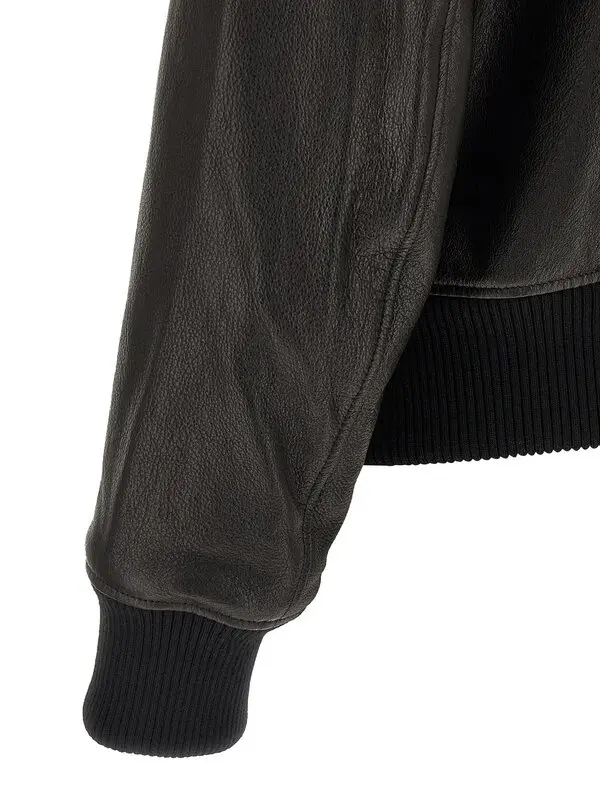 Ami De Coeur Hammered Leather Bomber Jacket - Black
