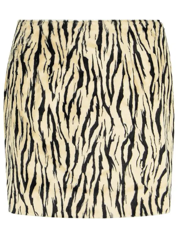 ROTATE BY BIRGER CHRISTENSEN Printed Faux Fur Skirt - Cream