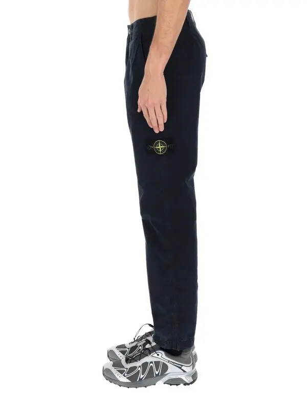 Stone Island Logo Patch Cotton Pants - Blue