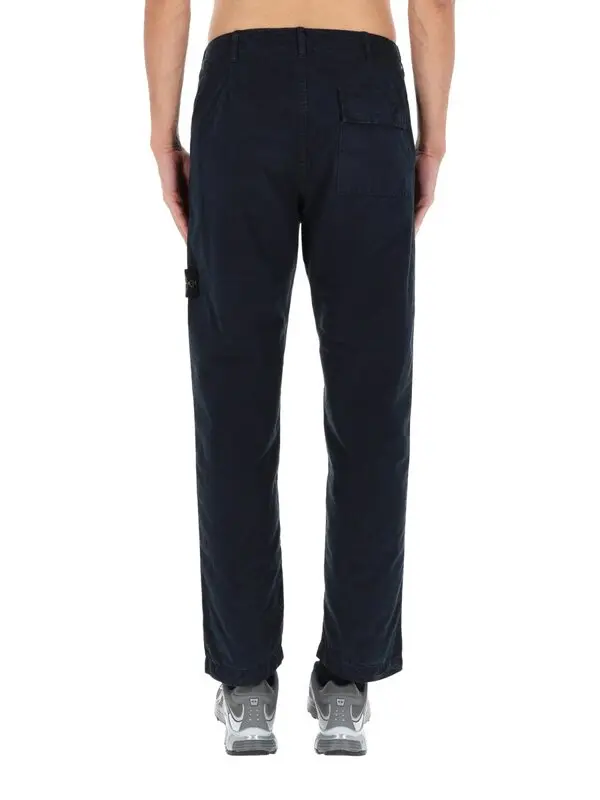 Stone Island Logo Patch Cotton Pants - Blue