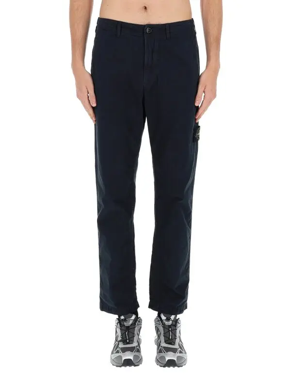 Stone Island Logo Patch Cotton Pants - Blue