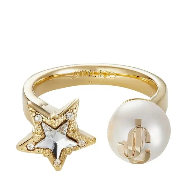 JIMMY CHOO Star And Pearl Ring With Crystals - Gold