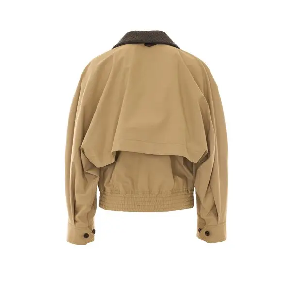 Bottega Veneta Cotton Jacket With Woven Leather Collar - Cream