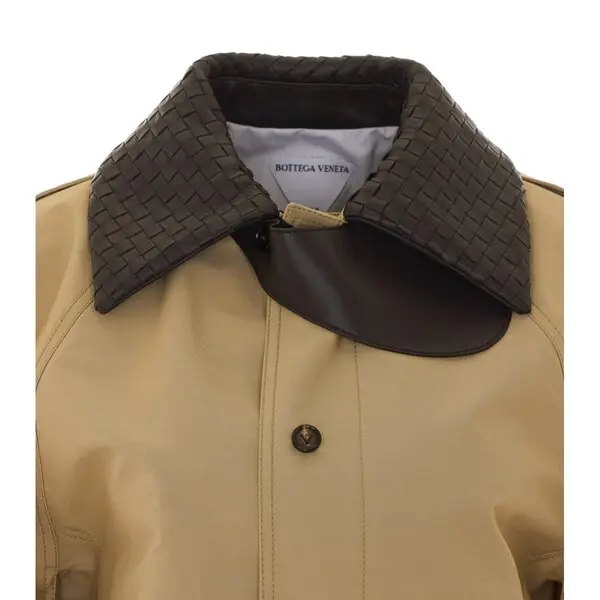 Bottega Veneta Cotton Jacket With Woven Leather Collar - Cream