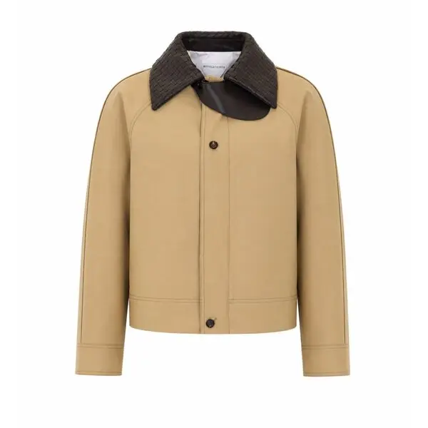 Bottega Veneta Cotton Jacket With Woven Leather Collar - Cream