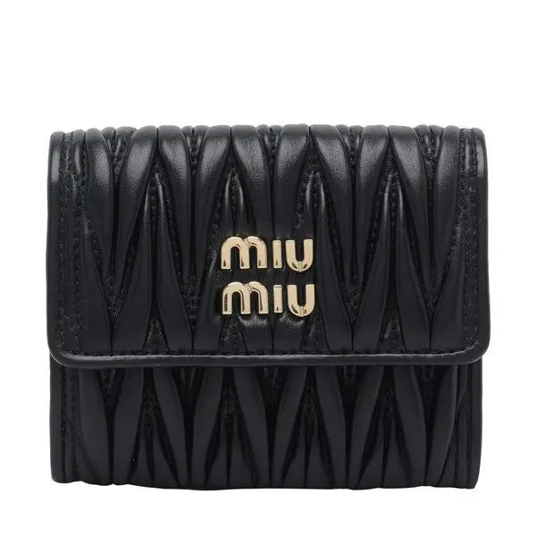 Miu Miu Logo Matelasse' Wallet - Black