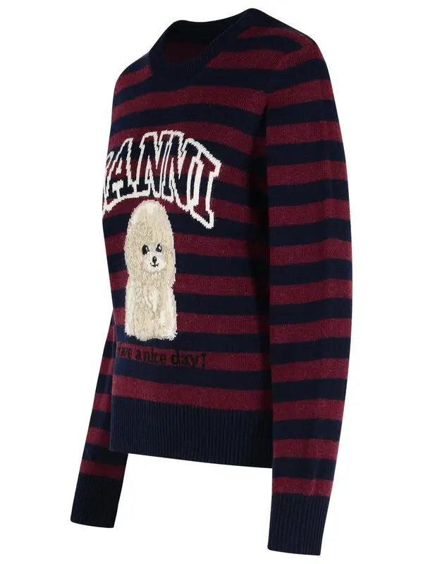GANNI Multi Wool Blend Poodle Graphic Striped Sweater - Multicolor