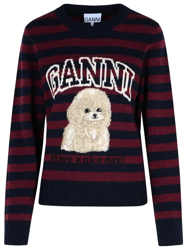 GANNI Multi Wool Blend Poodle Graphic Striped Sweater - Multicolor