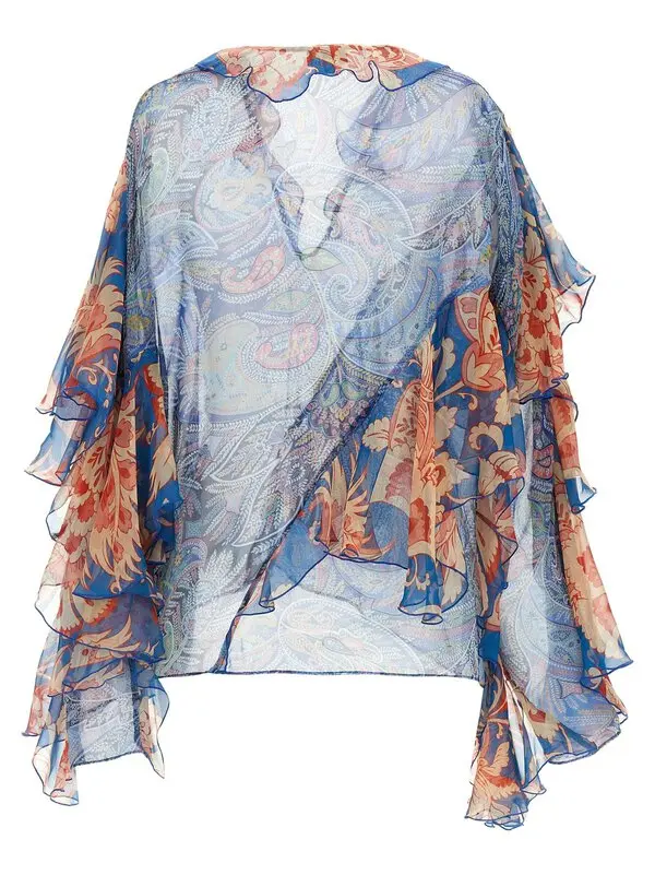 Etro Chiffon Blouse With Foliage And Floral Print - Blue