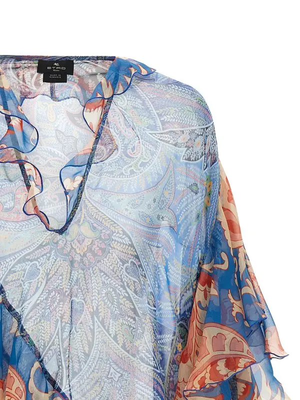 Etro Chiffon Blouse With Foliage And Floral Print - Blue