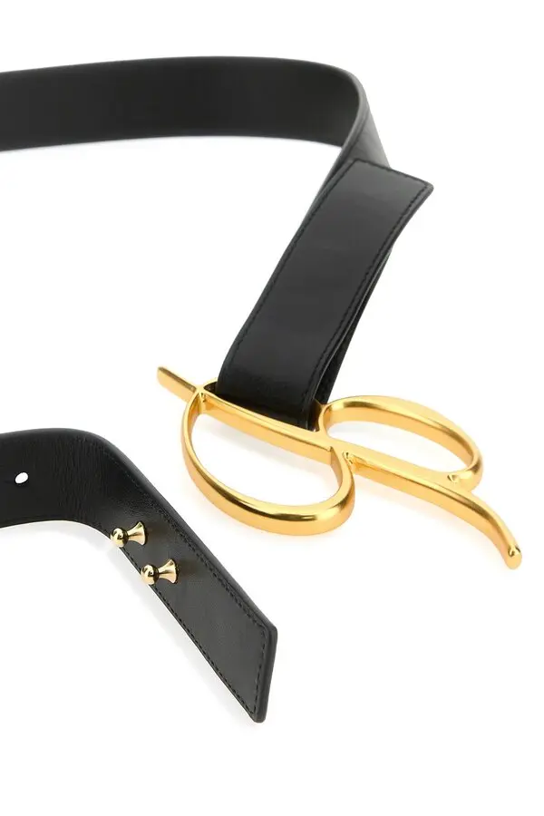 Blumarine Leather Belt With Gold Tone Buckle