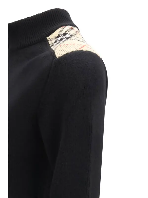 Burberry Cashmere And Wool Zip Up Cardigan With Check Appliqués