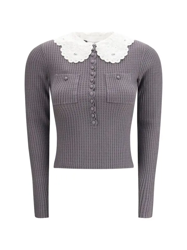 SELF-PORTRAIT Lace Collar Knit Top