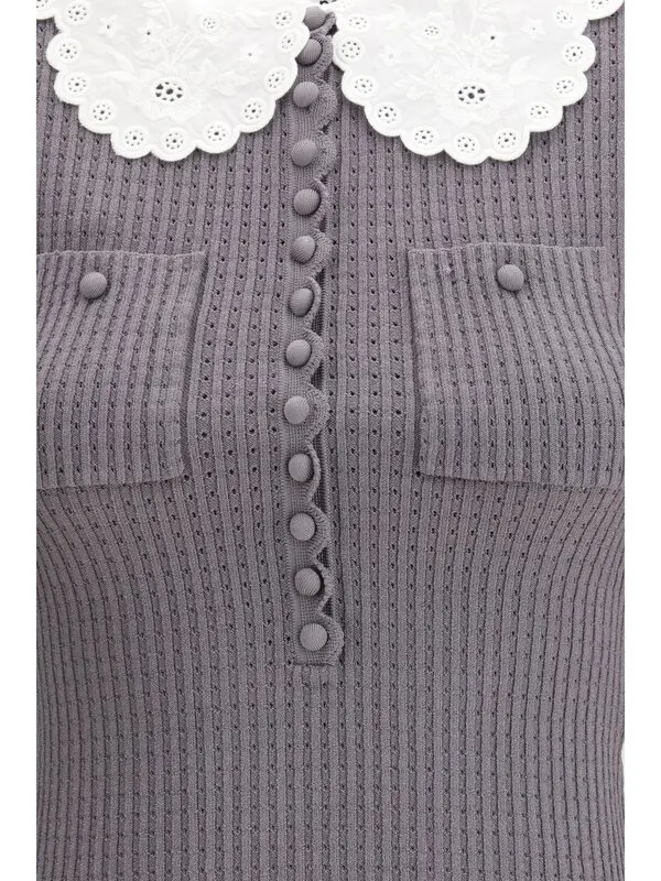 SELF-PORTRAIT Lace Collar Knit Top