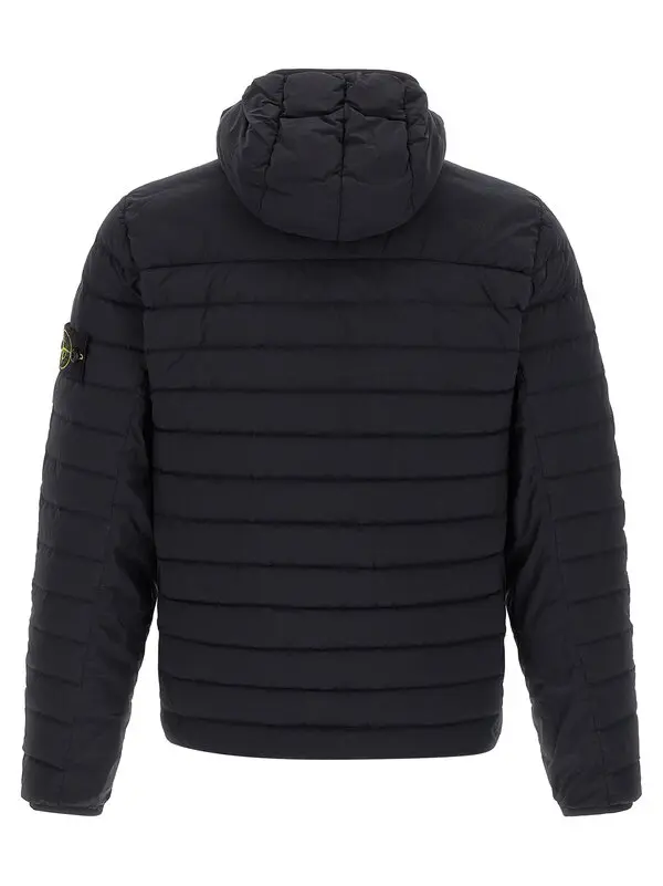 Stone Island Down Jacket With Hood And Drawstring Hem - Blue