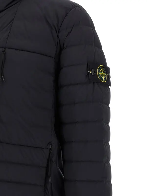 Stone Island Down Jacket With Hood And Drawstring Hem - Blue