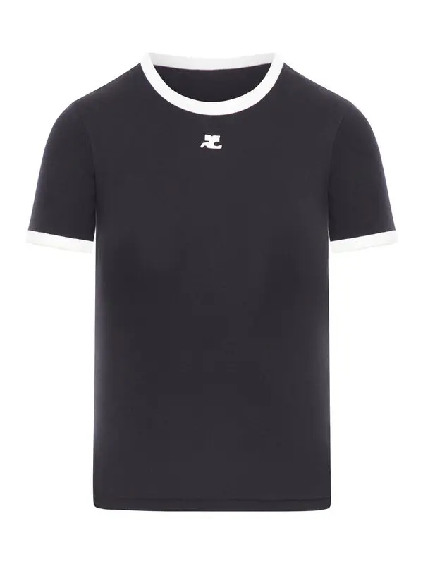 COURREGES Cotton T-shirt With Contrasting Profiles - Black