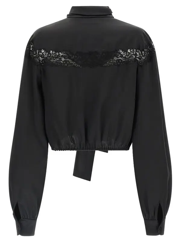Saint Laurent Lace Trim Silk Cropped Shirt