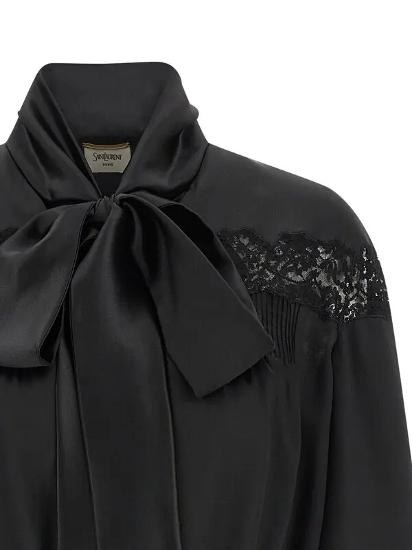 Saint Laurent Lace Trim Silk Cropped Shirt