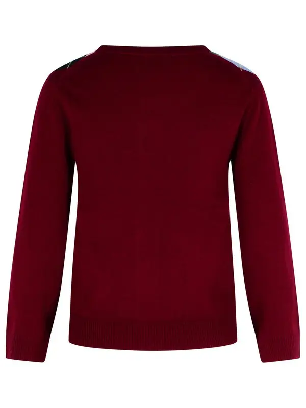 GANNI Burgundy Merino Wool Blend Check Cardigan - Multicolor