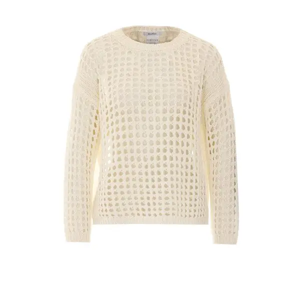 Max Mara Febe Cotton Mesh Knit Sweater - White