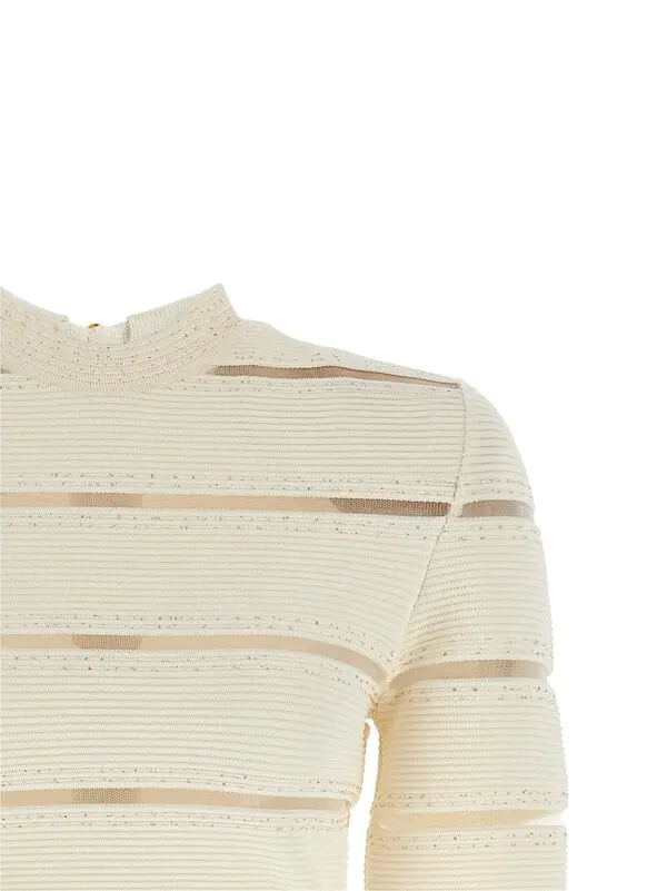 Balmain Bodycon Mini Dress With Sequins And Mesh Inserts - White