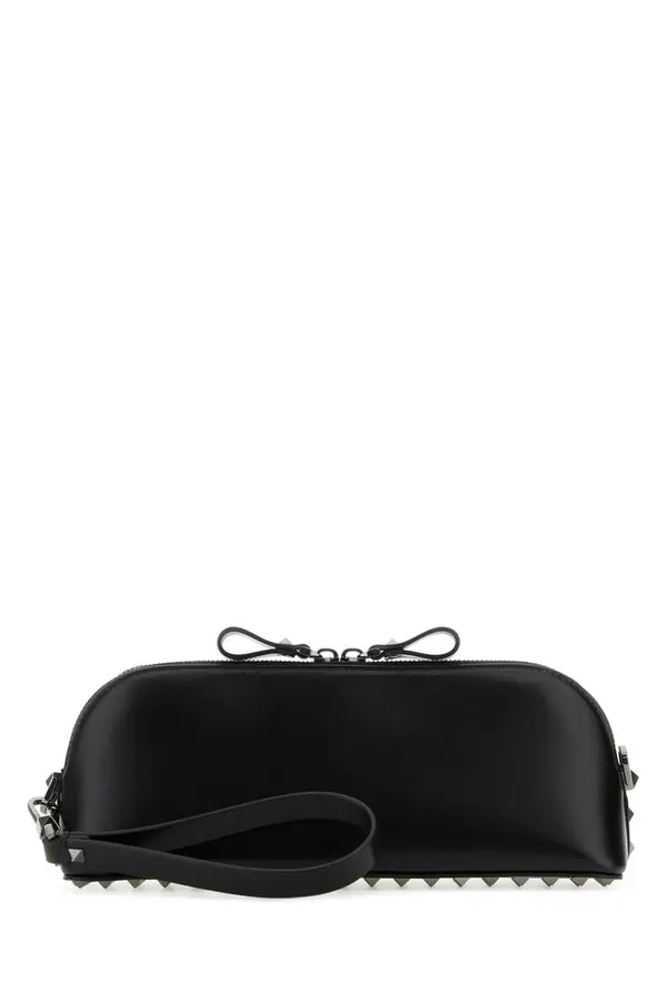 Valentino Garavani Black Leather Studded Clutch