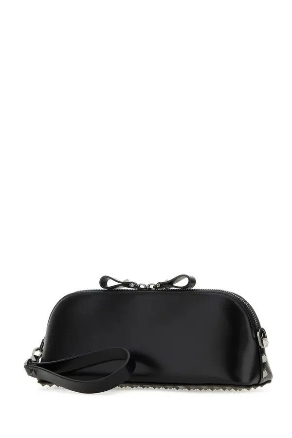 Valentino Garavani Black Leather Studded Clutch