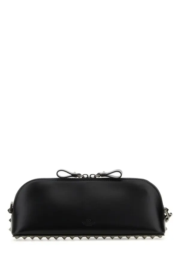 Valentino Garavani Black Leather Studded Clutch