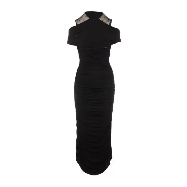 MARINE SERRE Asymmetrical Knee-length Dress With Moon Detail - Black