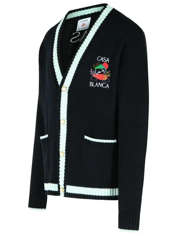Casablanca Mountain Temple Embroidered Merino Wool And Cashmere Blend Cardigan
