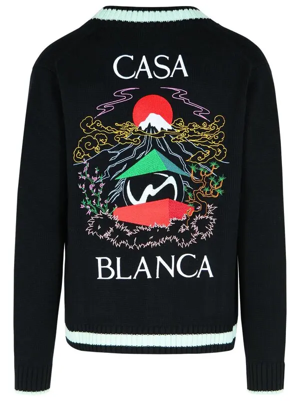 Casablanca Mountain Temple Embroidered Merino Wool And Cashmere Blend Cardigan