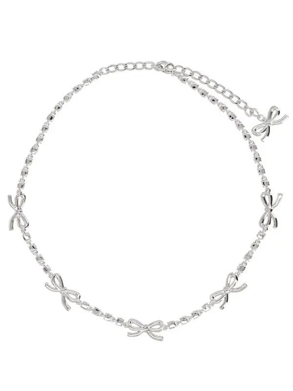 SELF-PORTRAIT Crystal Bow Necklace - Silver