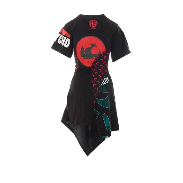 MARINE SERRE Short Sleeve Asymmetrical Knee Length Dress With Psycho And Moon Print - Black